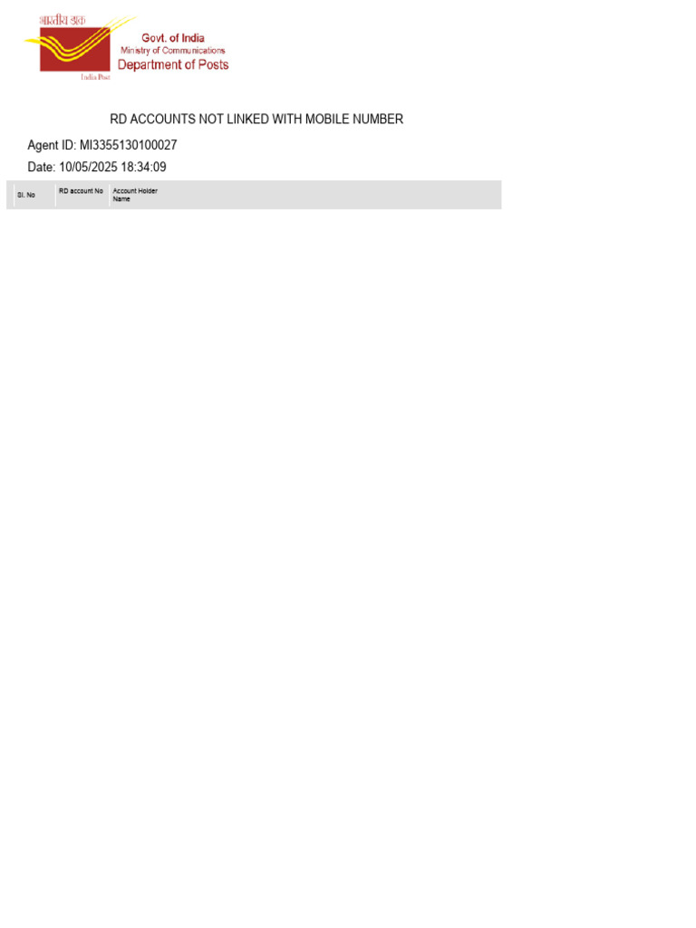 RD Accounts Not Linked With Mobile Number Agent ID: MI3355130100027 ...