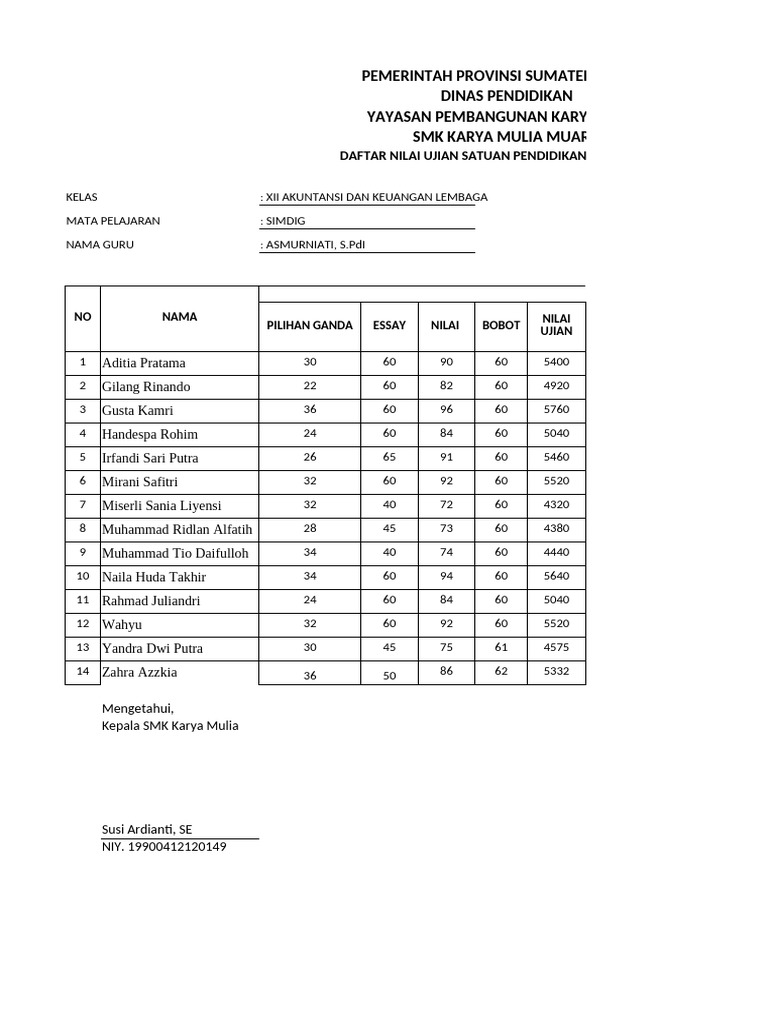 BLANGKO NILAI USP 24-25 | PDF