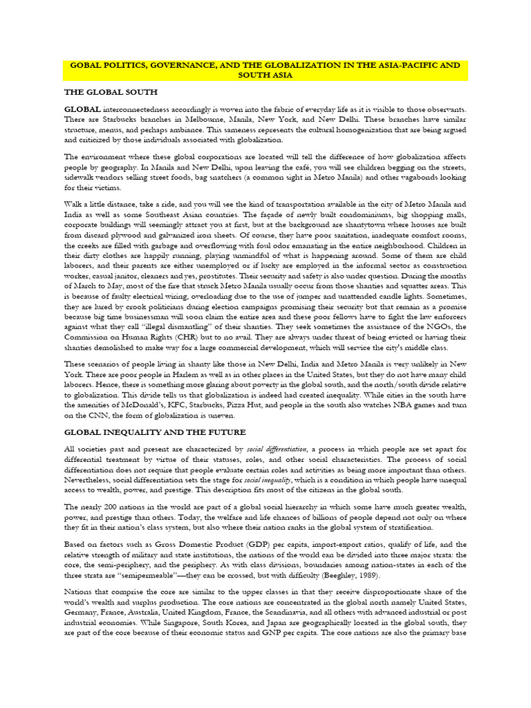 GOBAL POLITICS GOVERNANCE AND THE GLOBALIZATION Module 2 | PDF ...