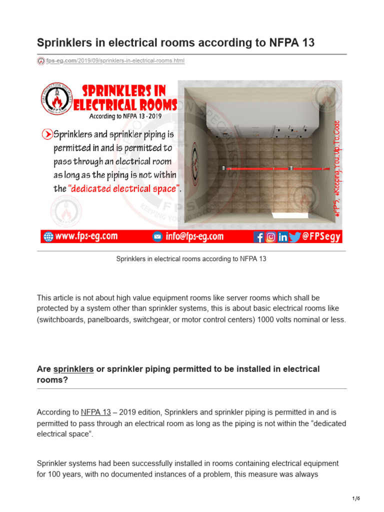 NFPA 13 Sprinkler Guidelines for Electrical Rooms | PDF | Fire ...