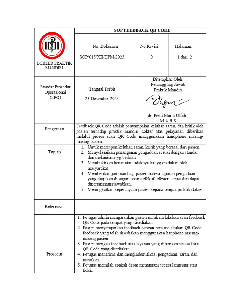 Sop Feedback QR Code | PDF