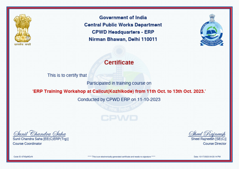 ERP Training Certificate | PDF