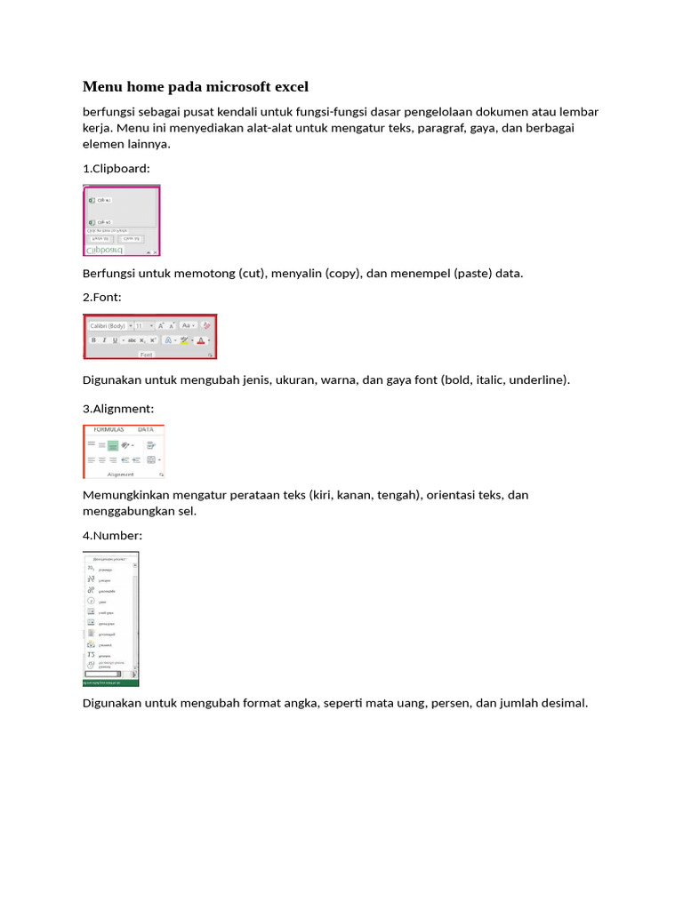 Menu Home Pada Microsoft Excel | PDF