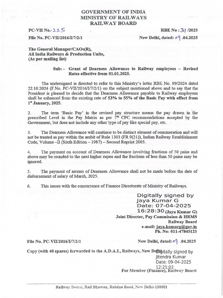 RB DA Revised From 01.01.2025 | PDF