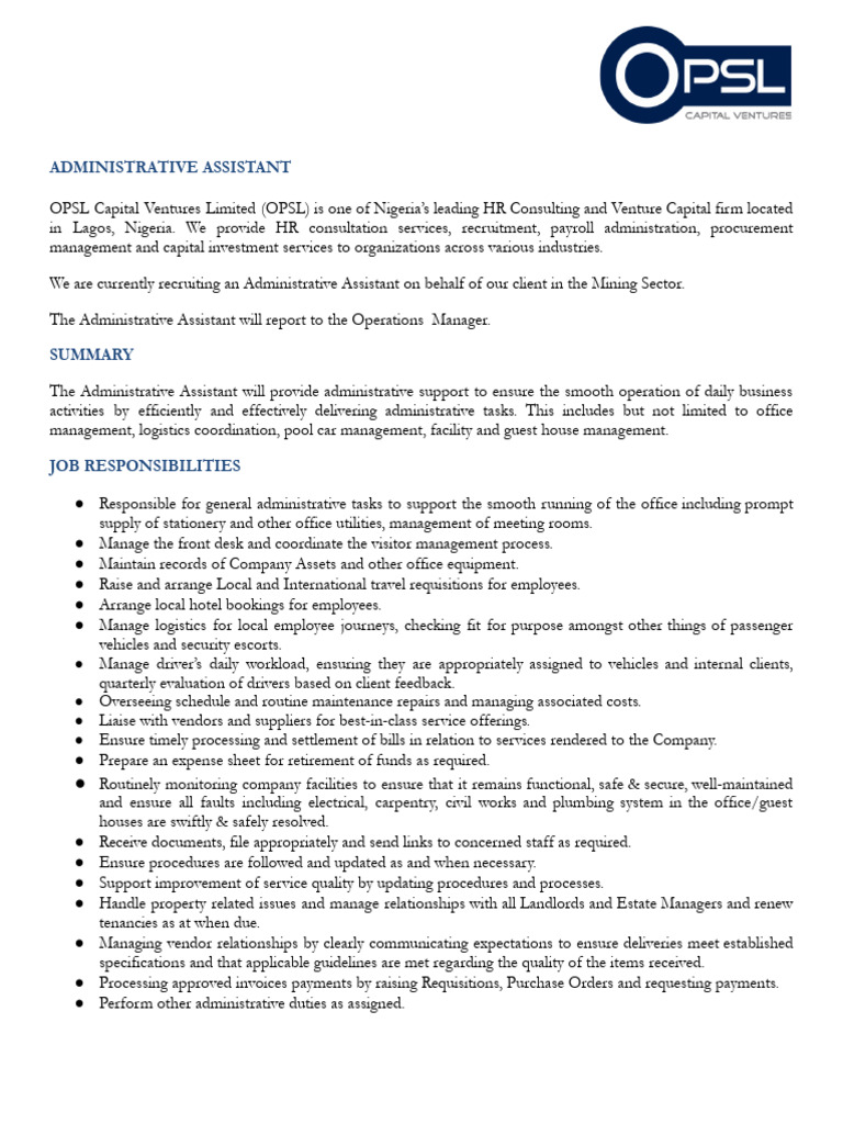 JD - Administrative Assistant | PDF | Economies | Business