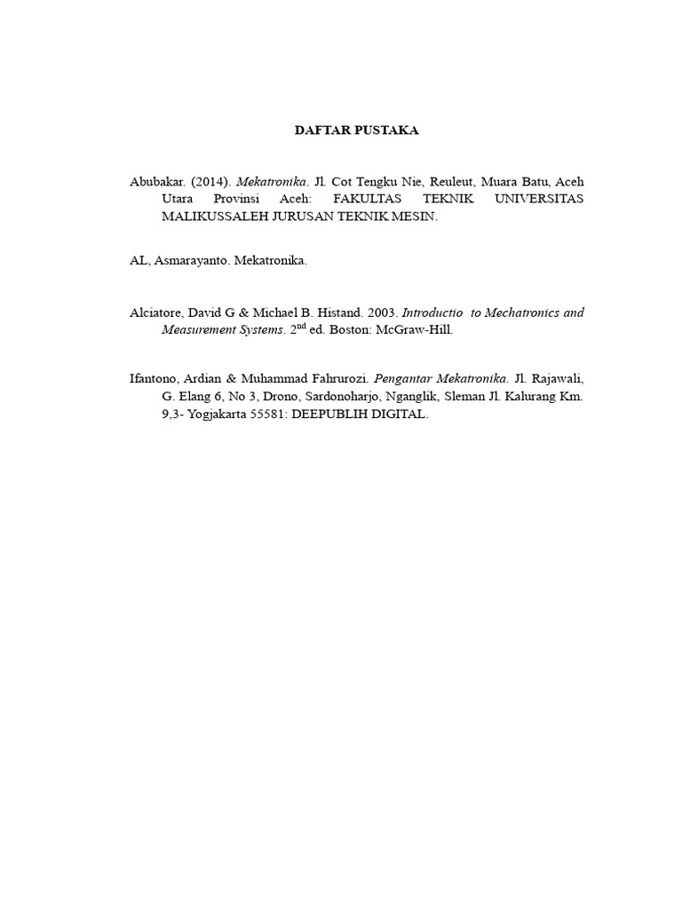 Daftar Pustaka, Mekatronika | PDF