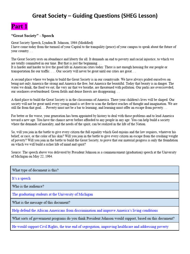 Great Society (Stanford History Education Group Lesson) | PDF | Great ...