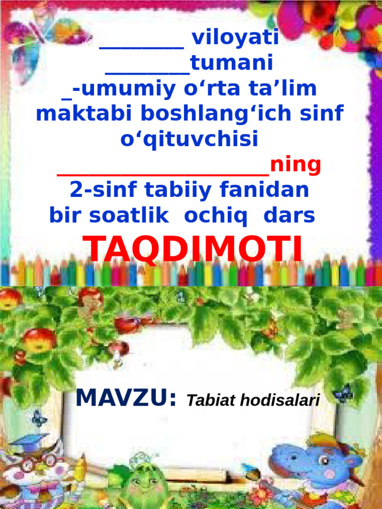 2 Sinf Tabiiy Tabiat Hodisalari 2-Chorak | PDF