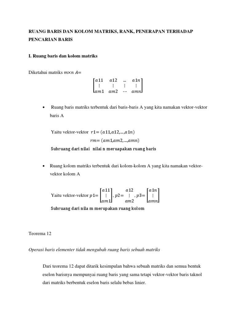 Ruang Baris Dan Kolom Matriks | PDF | Metode & Bahan Ajar | Sains ...