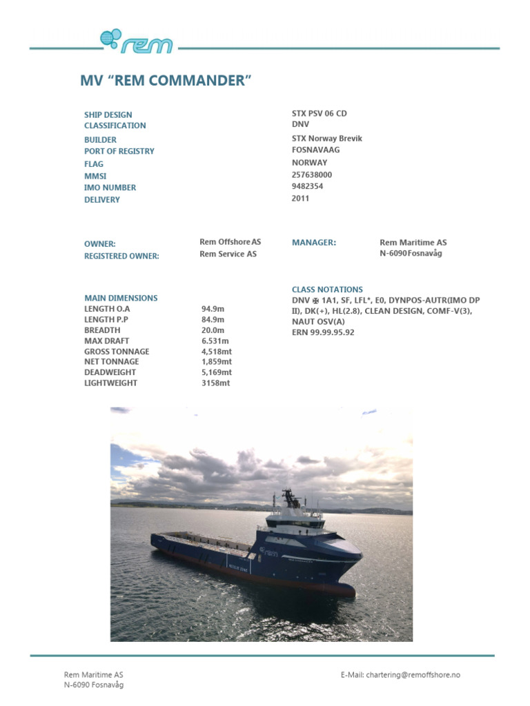 Rem Commander SPEC Updated 301024 | PDF | Shipping | Water Transport