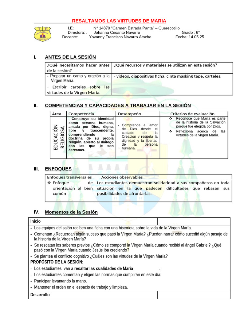 Sesion Las Virtudes de Maria | PDF | María, madre de Jesús