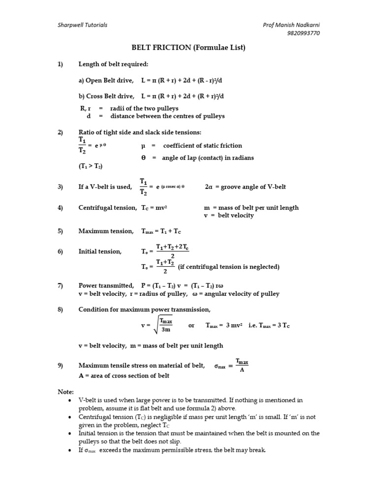Belt Friction Problems and Solutions | PDF | Belt (Mechanical) | Mechanics