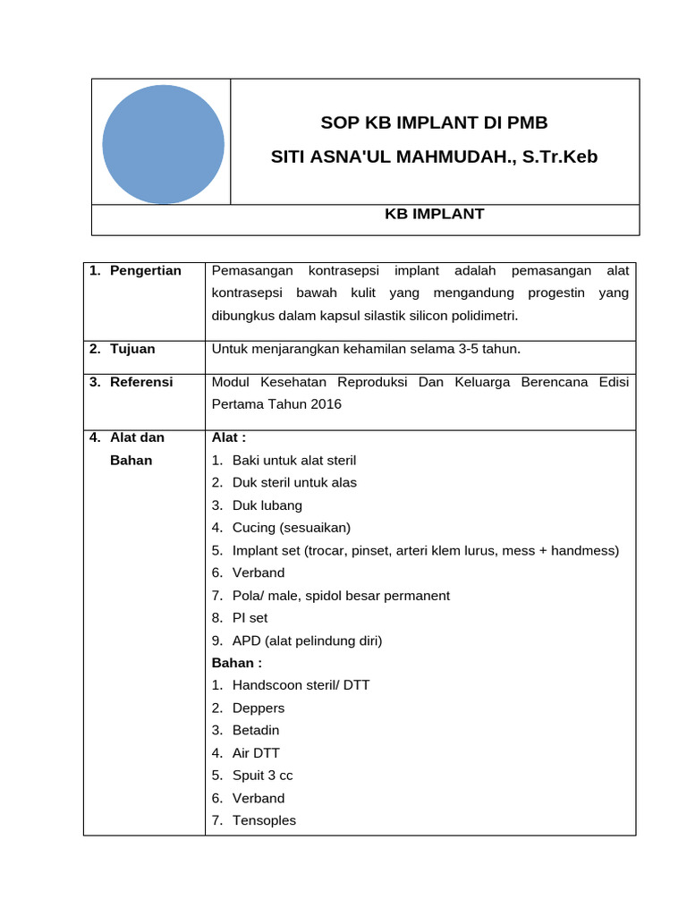 Sop KB Implant Di PMB | PDF