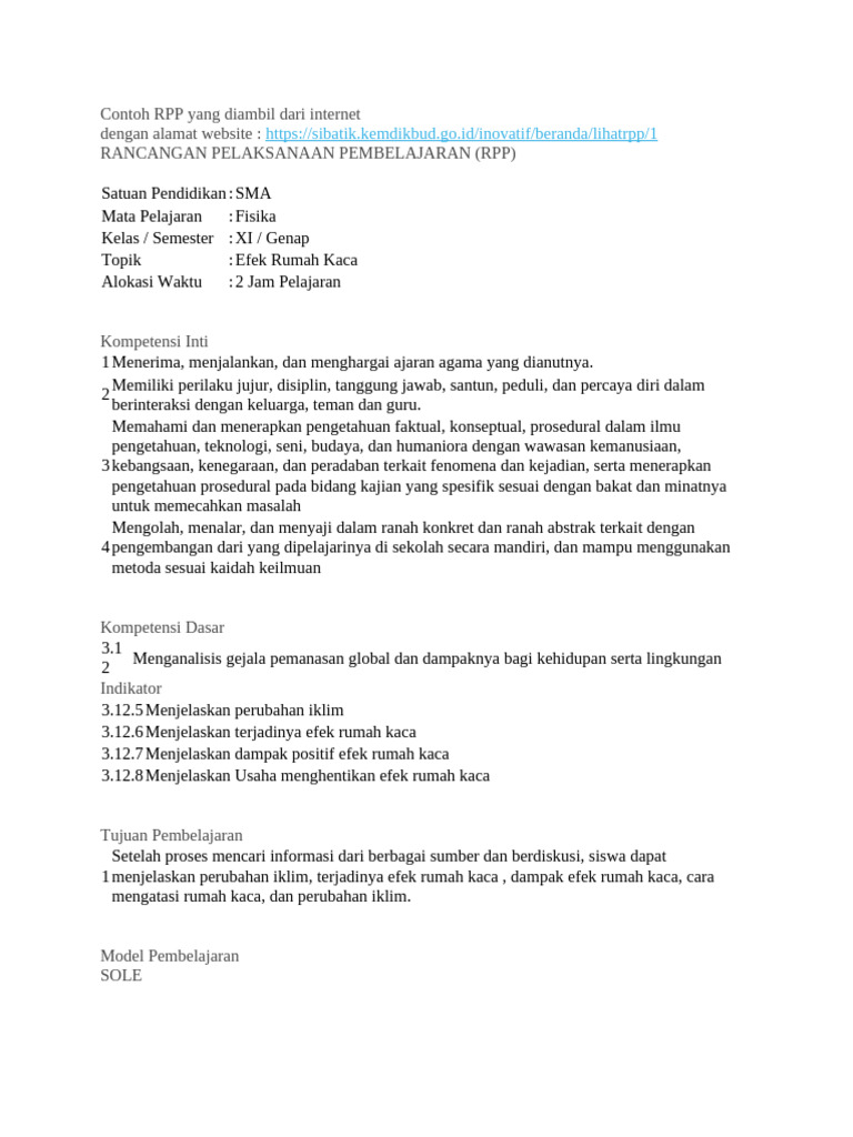 Contoh RPP yang diambil dari internet | PDF