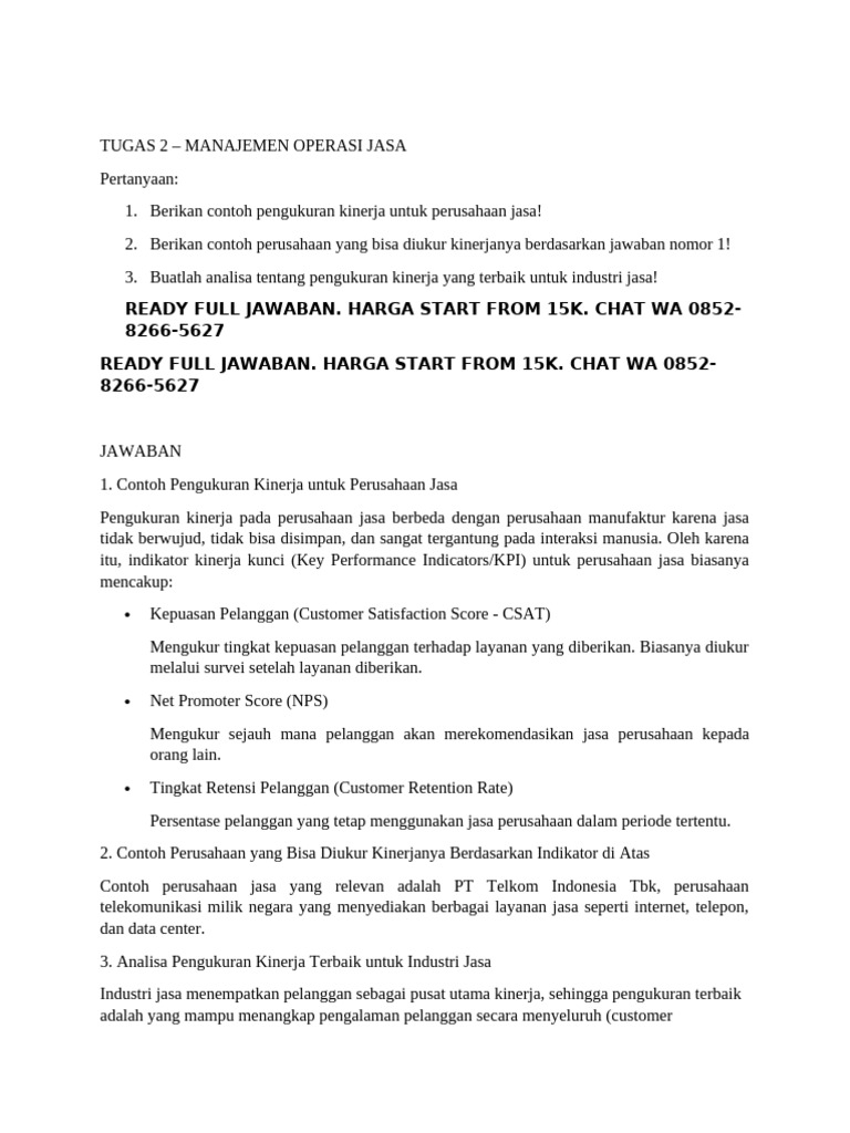 Tugas 2 - Manajemen Operasi Jasa | PDF
