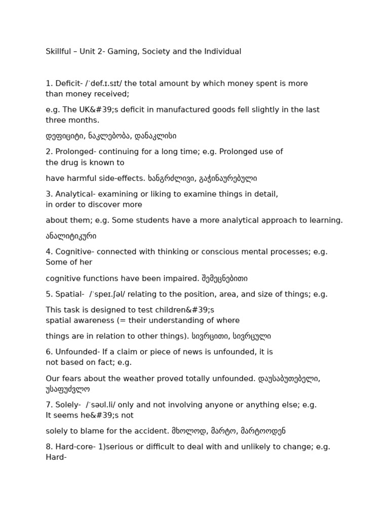 Skillful Unit 2 Words Handout | PDF | Cognition | Behavioural Sciences