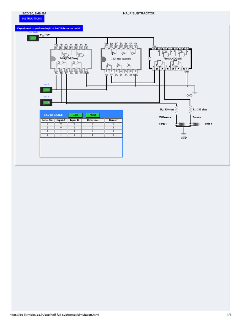 HAlf Subtractor | PDF