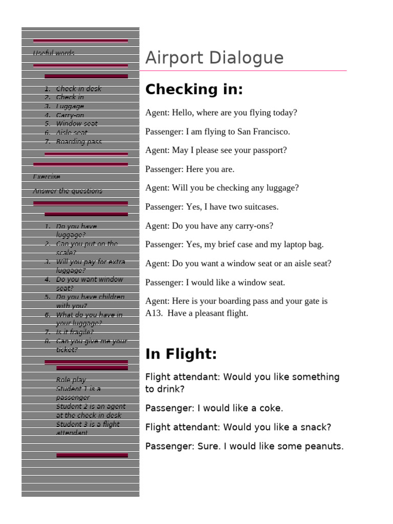 Airport Check-In Dialogue Guide | PDF