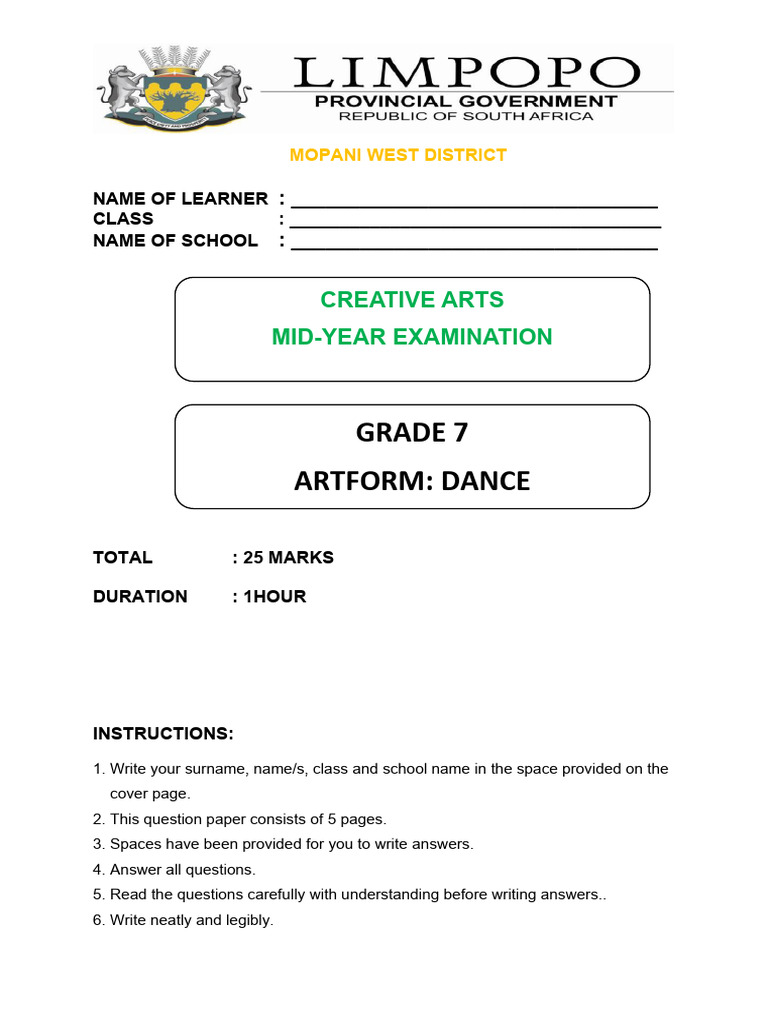 Creative Arts Grade 7 QP All Artforms | PDF