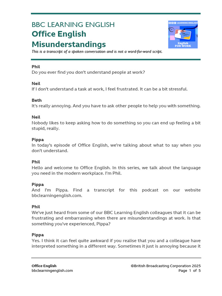 Office English: Handling Misunderstandings | PDF