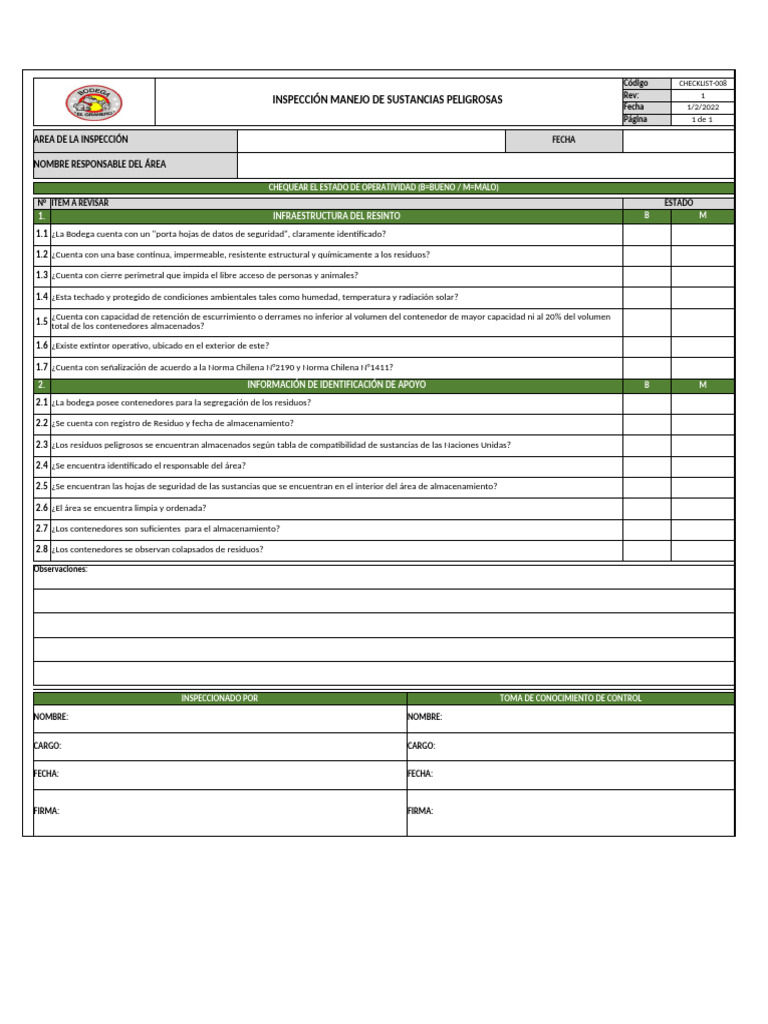 Checklist-008 Sustancias Peligrosas | PDF