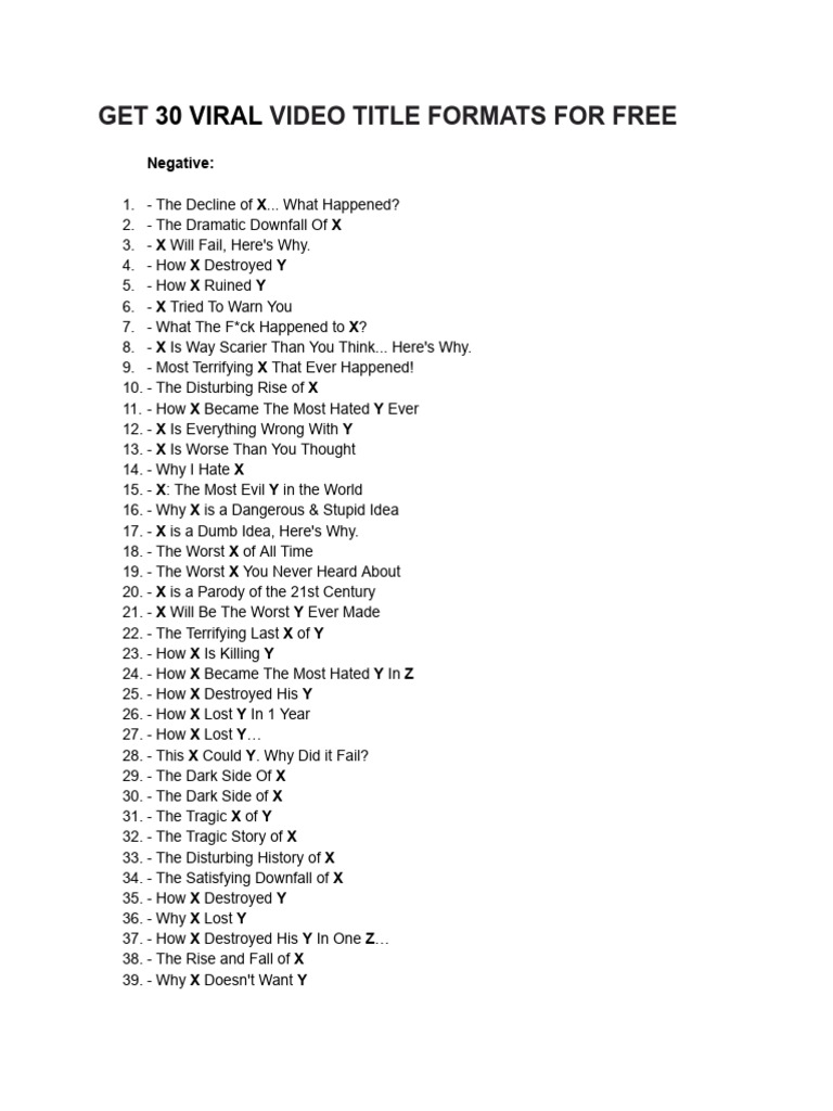 Get 30 Viral Video Title Formats For Free | PDF
