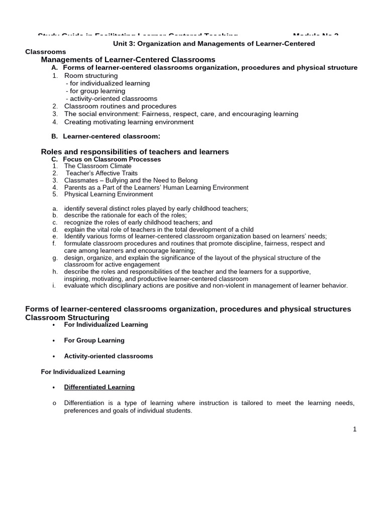 Module 3 Organization and Managements of Learner Centered Classrooms | PDF | Motivation ...