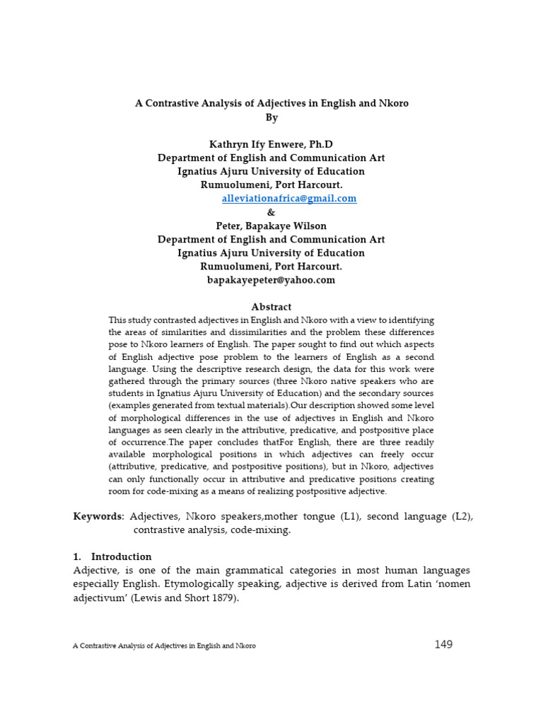 A Contrastive Analysis of Adjectives in English and Nkoro | PDF ...