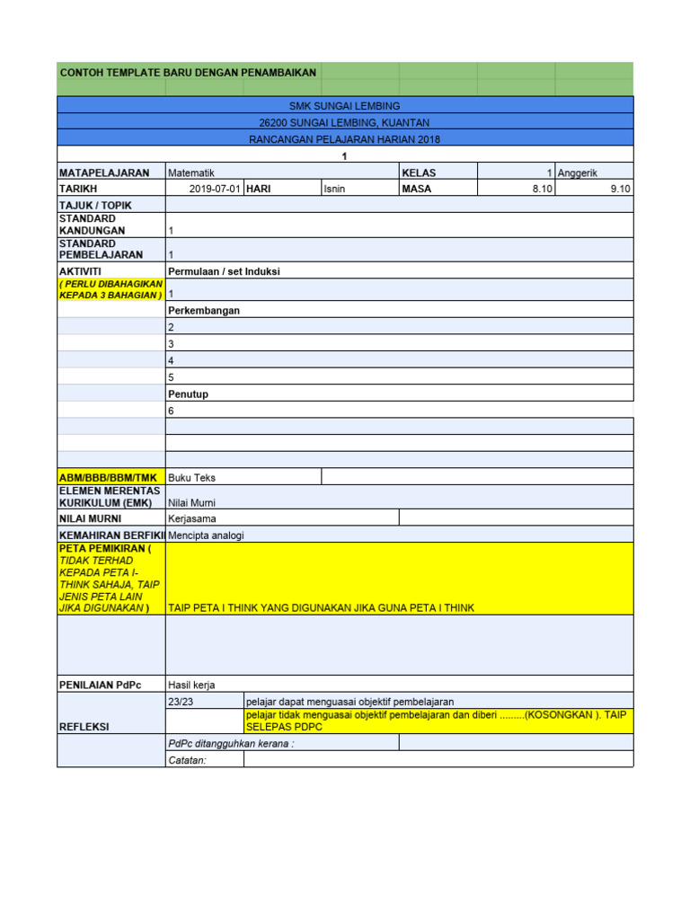 Contoh Template Dengan Penambaikan Penggunaan Terminologi - Isnin | PDF