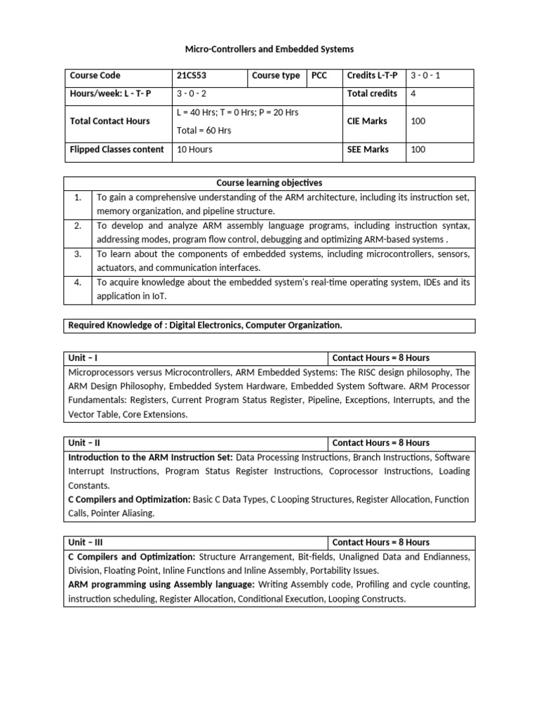 21CS53 MicrocontrllersandEmbeddedSystems V4 | PDF | Embedded System | Computer Program