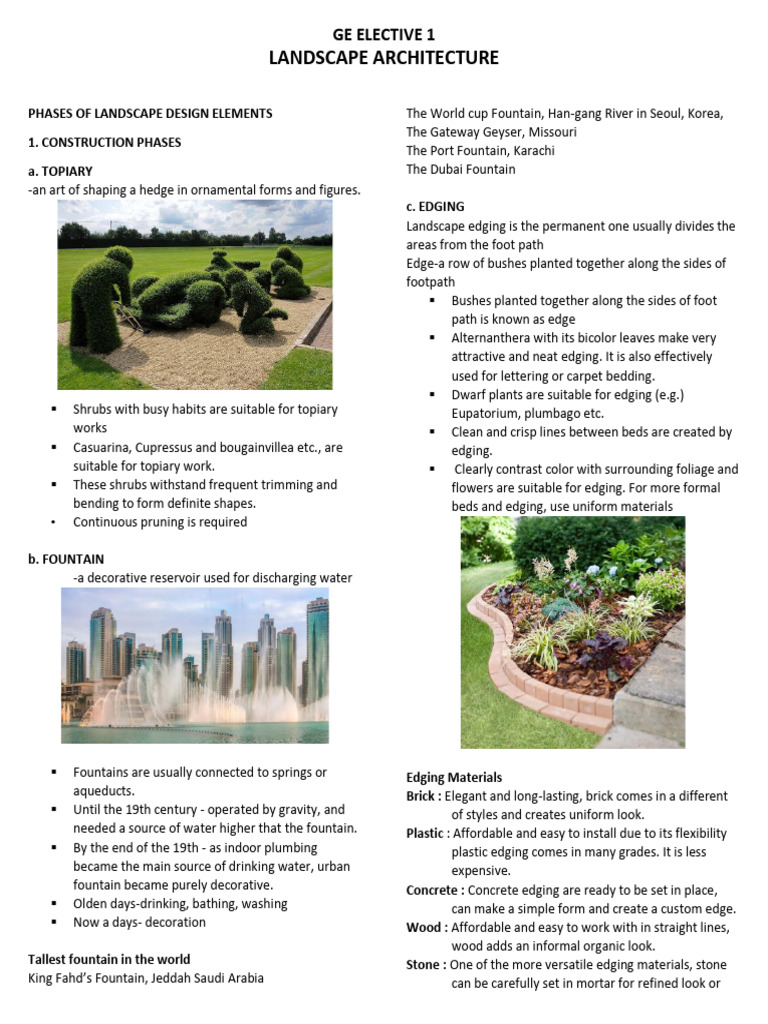 Module 1 Phases of Landscape Design Elements | PDF | Gardens | Pond