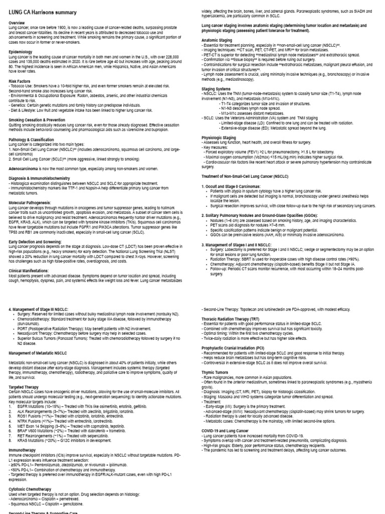 LUNG CA Harrisons summary | PDF | Lung Cancer | Cancer