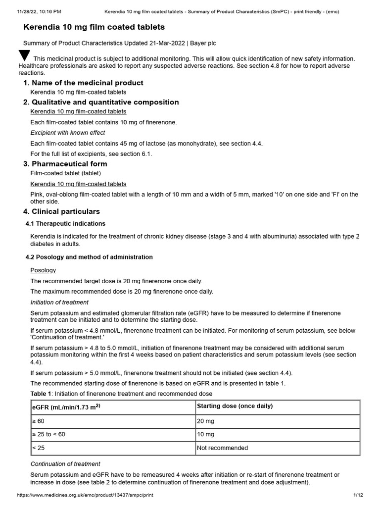 Kerendia 10 MG Film Coated Tablets - Summary of Product Characteristics ...