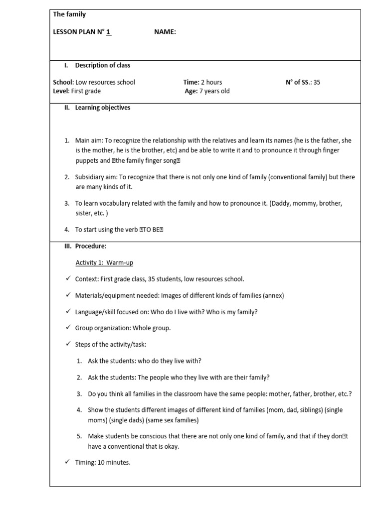 Family Vocabulary Lesson Plan for Kids | PDF | Lesson Plan | Learning