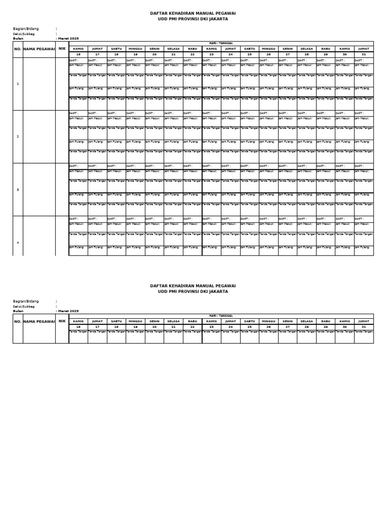 Format Absensi Manual | PDF