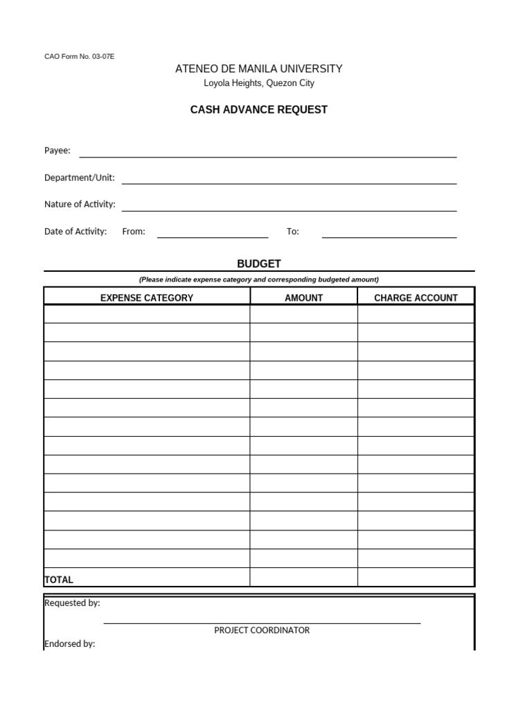 Cash Advance Request | PDF