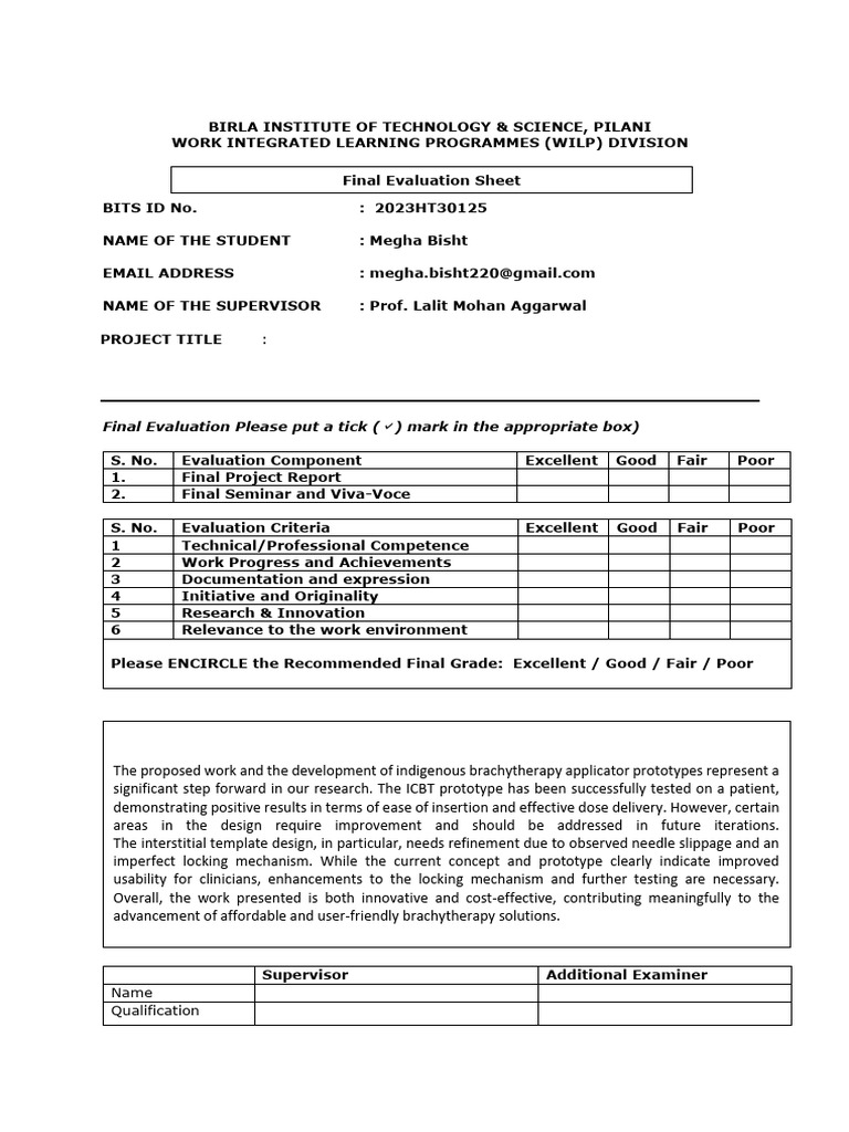 Mentor_Evaluation_Form_for_Final_Submission[1] | PDF | Usability | Medicine