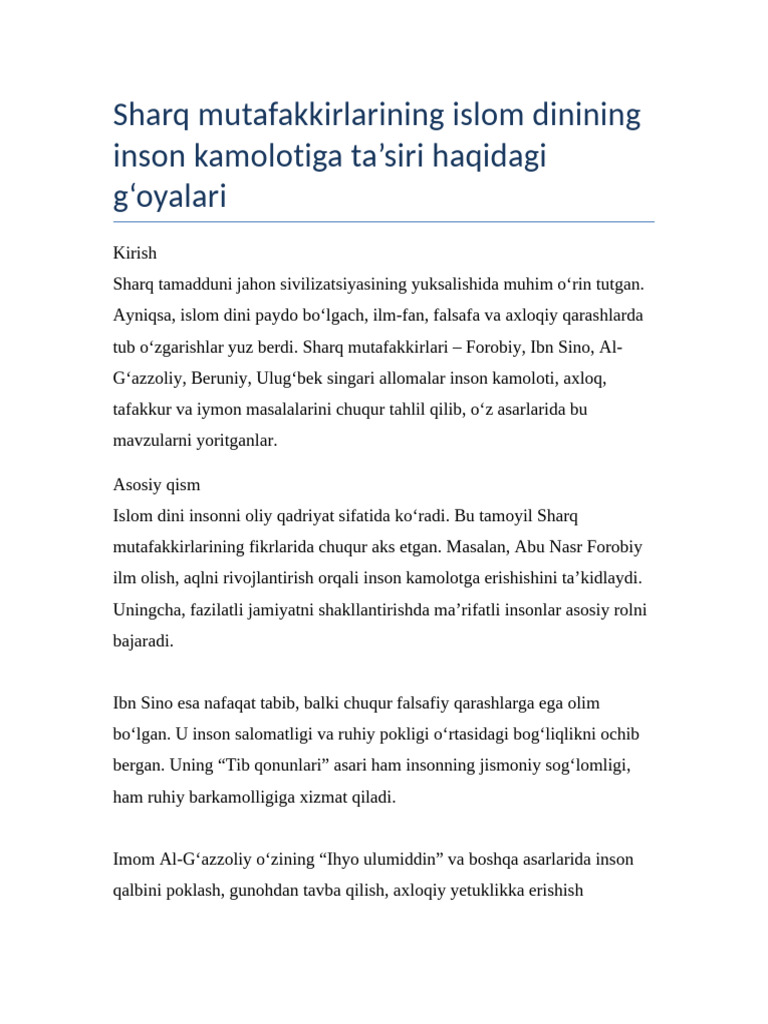 Esse - Sharq Mutafakkirlari Va Islom Dini | PDF