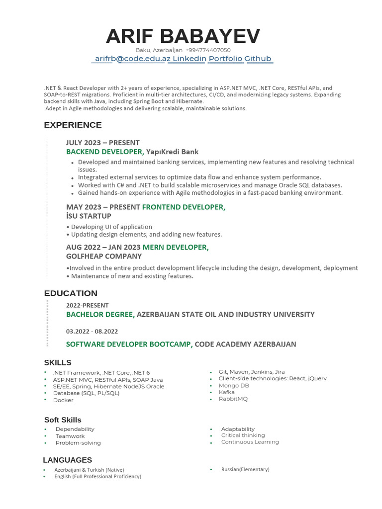 Arif Babayev-Backend Developer CV.pdf | PDF