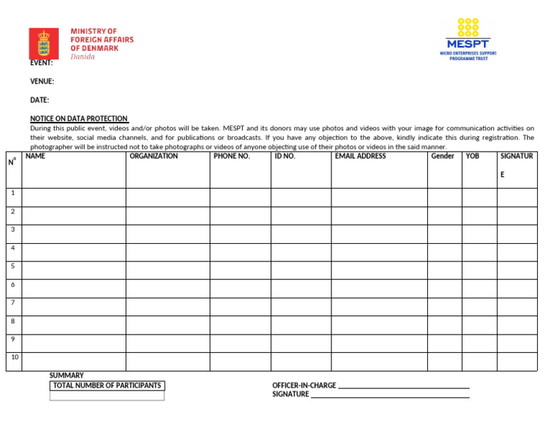 Attendance Form With Updated Data Policy | PDF