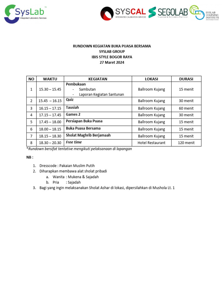 Rundown Buka Bersama Syslab Group | PDF