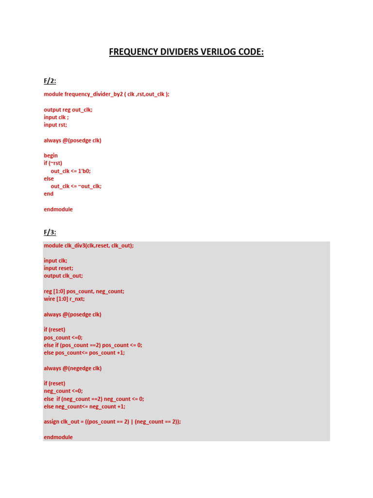 Frequency Dividers Verilog Codes | PDF | Parameter (Computer Programming) | Electronic Circuits