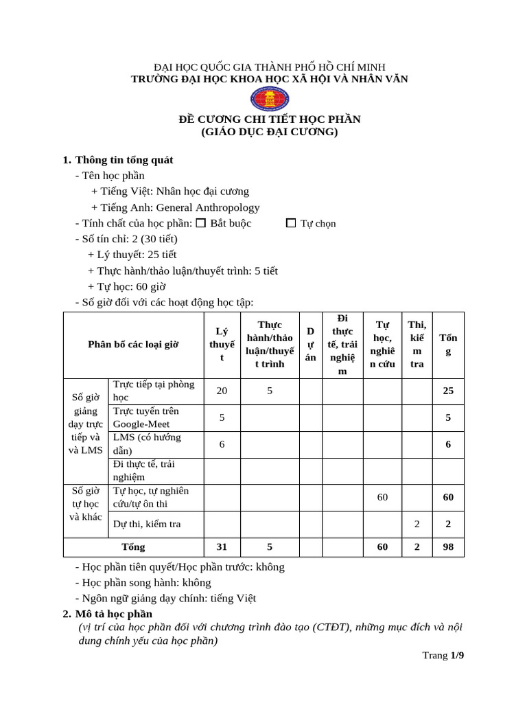 De Cuong Chi Tiet - Nhan Hoc Dai Cuong | PDF