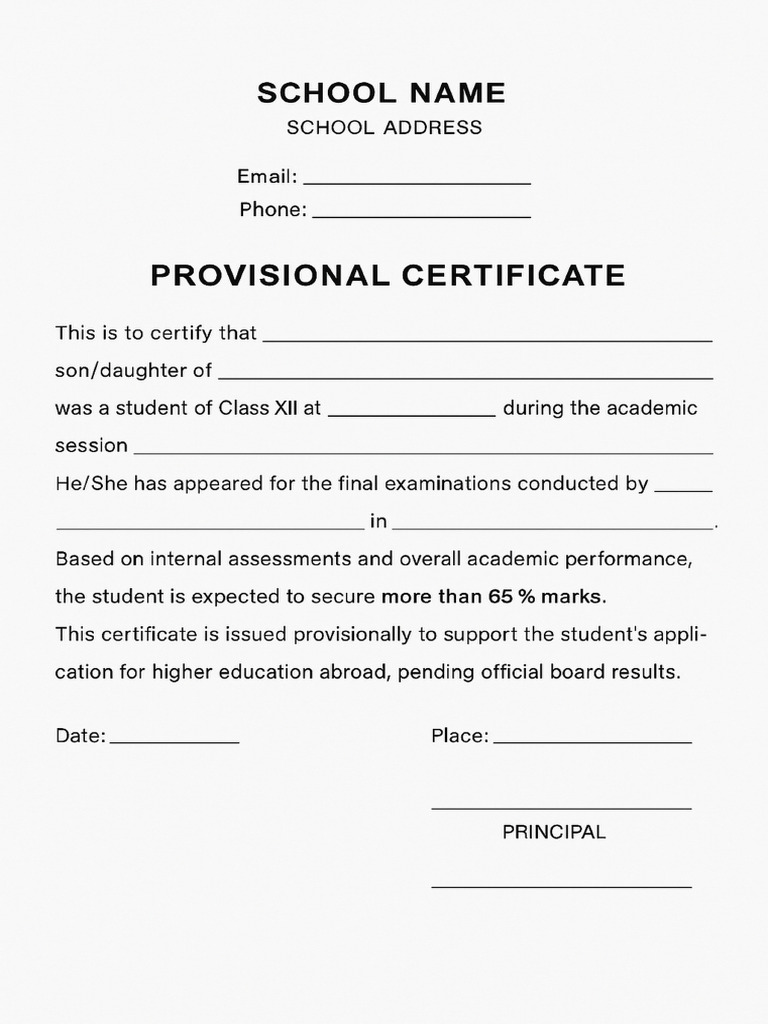 Provisional Certificate Template | PDF