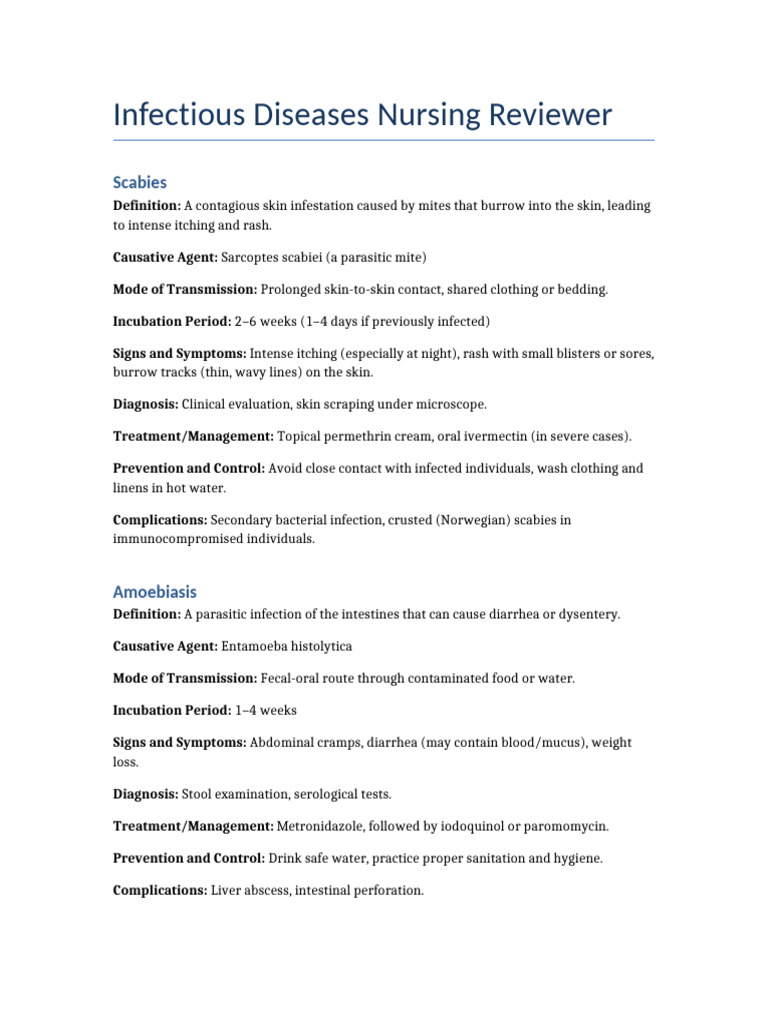 Nursing_Infectious_Diseases_Reviewer_Part1 | PDF