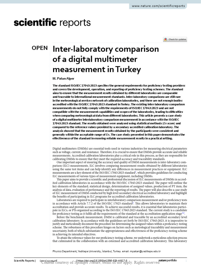 Inter-Laboratory Comparison of DMMs in Turkey | PDF | Calibration ...