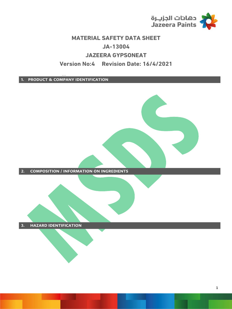 6.jazeera Gypsoneat MSDS | PDF | Personal Protective Equipment | Safety