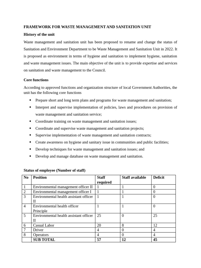 Waste Management and Sanitation Framework | PDF | Sanitation | Waste