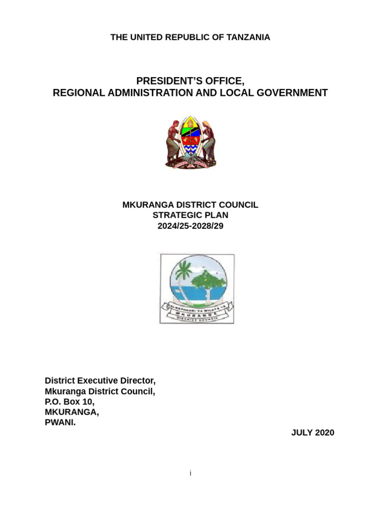 Mkuranga District Council Strategic Plan | PDF | Strategic Planning