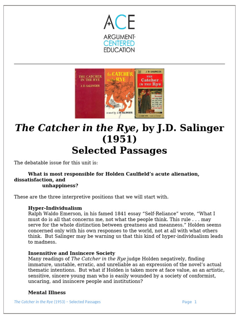 by J.D. Salinger (1951) Selected Passages: The Catcher in The Rye | PDF
